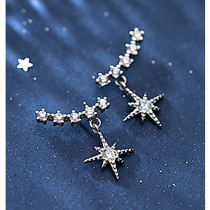 SLUYNZ Sparkling Star Drop Earrings for Women Sterling Silver Star Wrap Earrings Studs