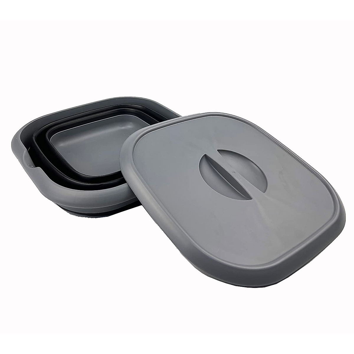 SAMMART 8.5L (2.2 Gallon) Collapsible Square Handy Bucket with Lid/Foldable Square Water Pail with Lid/Portable Tub with Handle and Lid (Grey/Black)