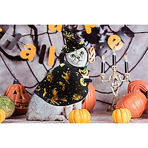 Hying Halloween Pet Black Witch Cloak for Cosplay Party Decoration, Cat Witch Hat Cosplay Costumes for Puppy Kittens Pet Accessories