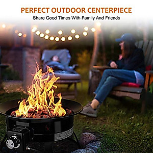 Portable Propane Fire Pit, Camplux Outdoor Gas Fire Bowl for RV Camping Backyard Party, FP19MB 19 Inch Diameter, Black