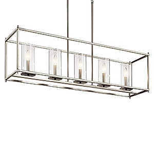 Kichler Crosby 41.25" Linear Chandelier In Brushed Nicke, 5-Light Modern Dining Room Chandelier with Clear Glass, (41.25" L x 25.75" H), 43995NI