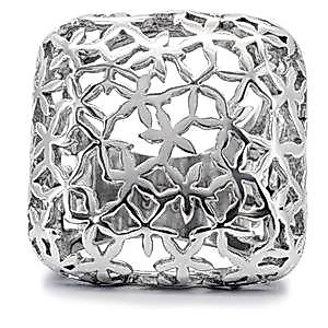 Eternal Sparkles Women's Stainless Steel High-Polished Square Floral Cutout Cocktail Ring - Size 9