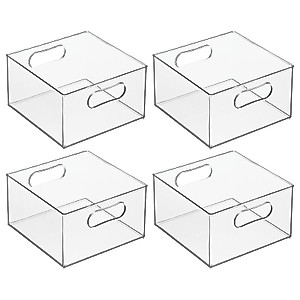 mDesign Deep Plastic Stackable Storage Organizer Container Bin, Household Organization for Cabinet, Counter, Drawer, Cubby, and Cupboard, Holds Clothing, Linens, Toys, 4 Pack, Clear