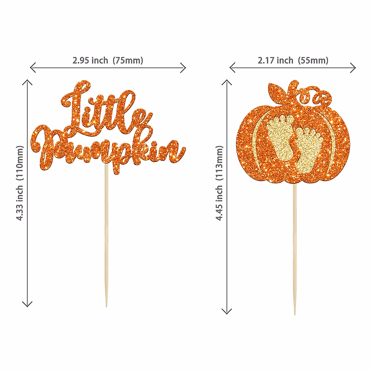 24Pcs Little Pumpkin Cupcake Toppers Glitter Pumpkin Cupcake Picks Little Pumpkin Baby Shower Decorations Fall Harvest Theme Baby Shower Kids Birthday Party Supplies