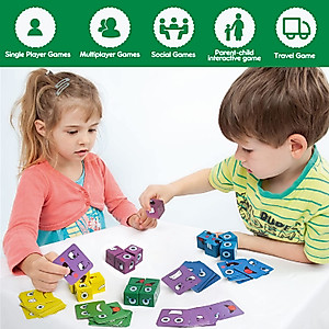 RAEQKS Wooden Expressions Building Block Brain Teasers Puzzle Magic Face Changing Cube Educational Montessori Toys Family Board Games Matching Puzzles Set for Toddlers Kids Aged 3 4 5 6 Years and Up