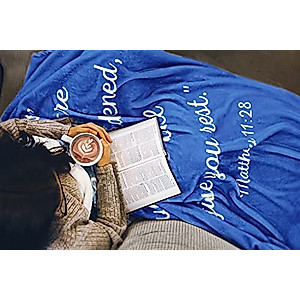 Scripture Blanket Soft Prayer Blanket with God's Promise from Matthew 11:28 - Blue 50"x65" Inspirational Blanket - Lightweight Flannel Fleece Bible Verse Blanket