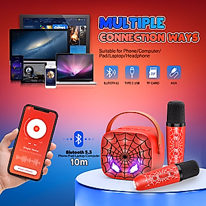 Mini Karaoke Machine Toys Gifts: Kids Toys Easter Birthday Gifts for 4 5 6 7 8 9 Years Old Girl Boy LED Portable Bluetooth Speaker with 2 Wireless Microphone Girl Boy Kid Adult Gift Age 3-12+