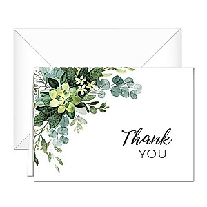 Lush Greenery Thank You Notes / 24 Cards And Envelopes / 4 Green Floral Designs / 4 7/8" x 3 1/2" Thanks Cards/Made In The USA
