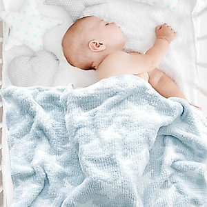 Little Grape Land Chenille Baby Blanket,Baby Blankets for Boys Gilrs Newborn,Soft Fuzzy Warm Swaddle Receiving Blanket Toddler Blanker for Crib Stroller Infant Nursery,40x30 Inches(Blue Stars)