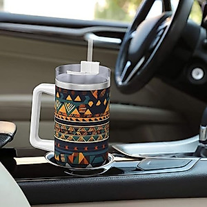 HULIBIN African Ethnic Pattern Print Double Deck Stainless Steel Travel Coffee Cup With Lid 40 Oz Ice Bully Cup