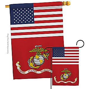 US Marine Corps Garden House Flag - Set Armed Forces USMC Semper Fi United State American Military Veteran Retire Official - Decoration Banner Small Yard Gift Double-Sided Made in USA 28 X 40