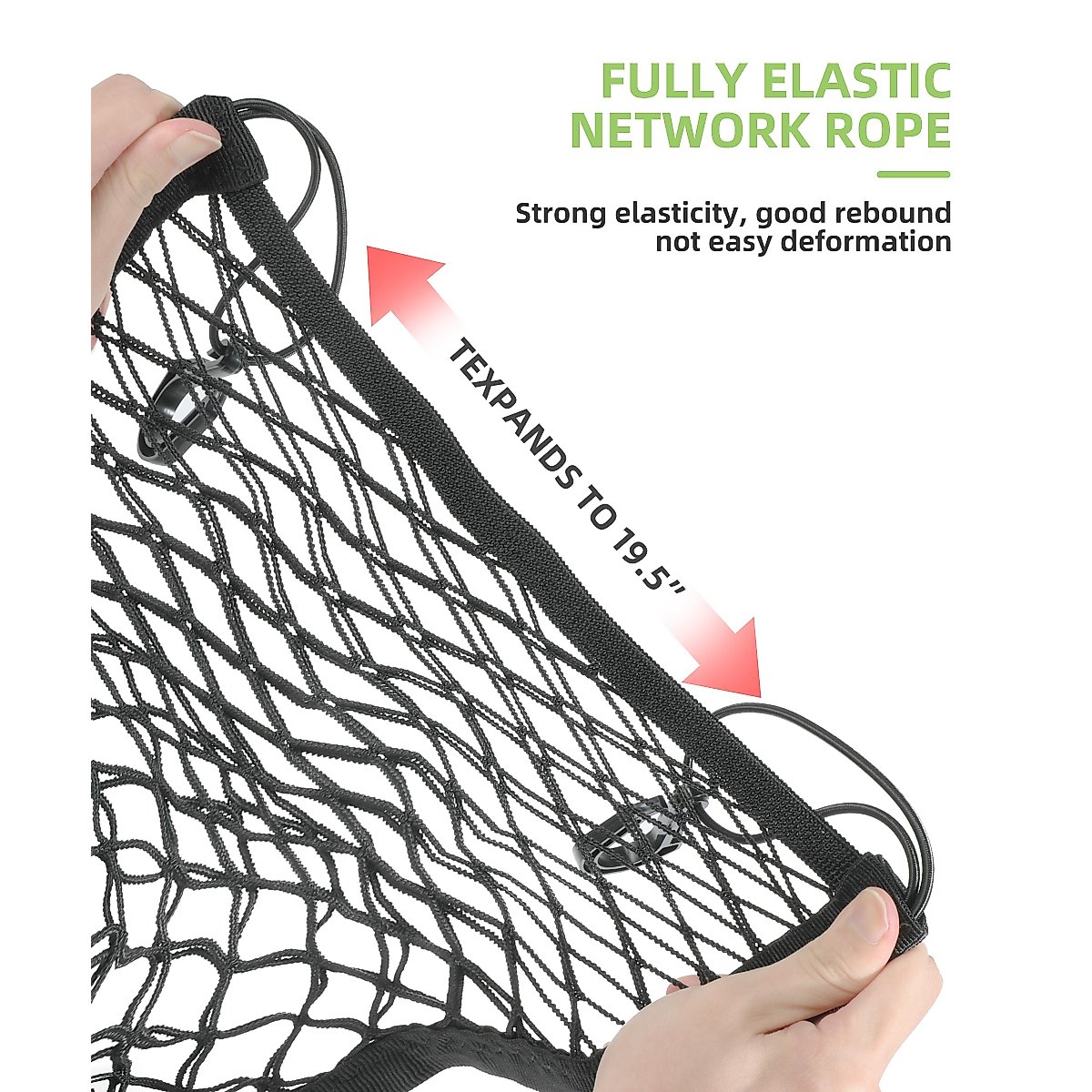 RACOONA Motorcycle Cargo Net,Car Accessories Cargo Net for Motorcycle Helmet Storage,10"X11" Elastic Double Layer Bungee Net with 4 Metal Hook
