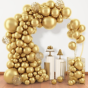 Amandir 153pcs Metallic Gold Balloon Garland Arch Kit, Different Sizes 18 12 10 5 inch Chrome Gold Latex Confetti Balloons for Wedding Birthday Graduation Holiday Party Supplies