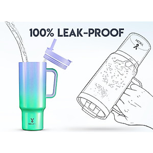 Meoky 40 oz Tumbler with Handle and Flip Straw, 100% Leakproof Tumbler with Lid and Straw, Stainless Steel Insulated Cup, Cupholder Friendly, Keeps Cold for 34 Hours (Fairyland)