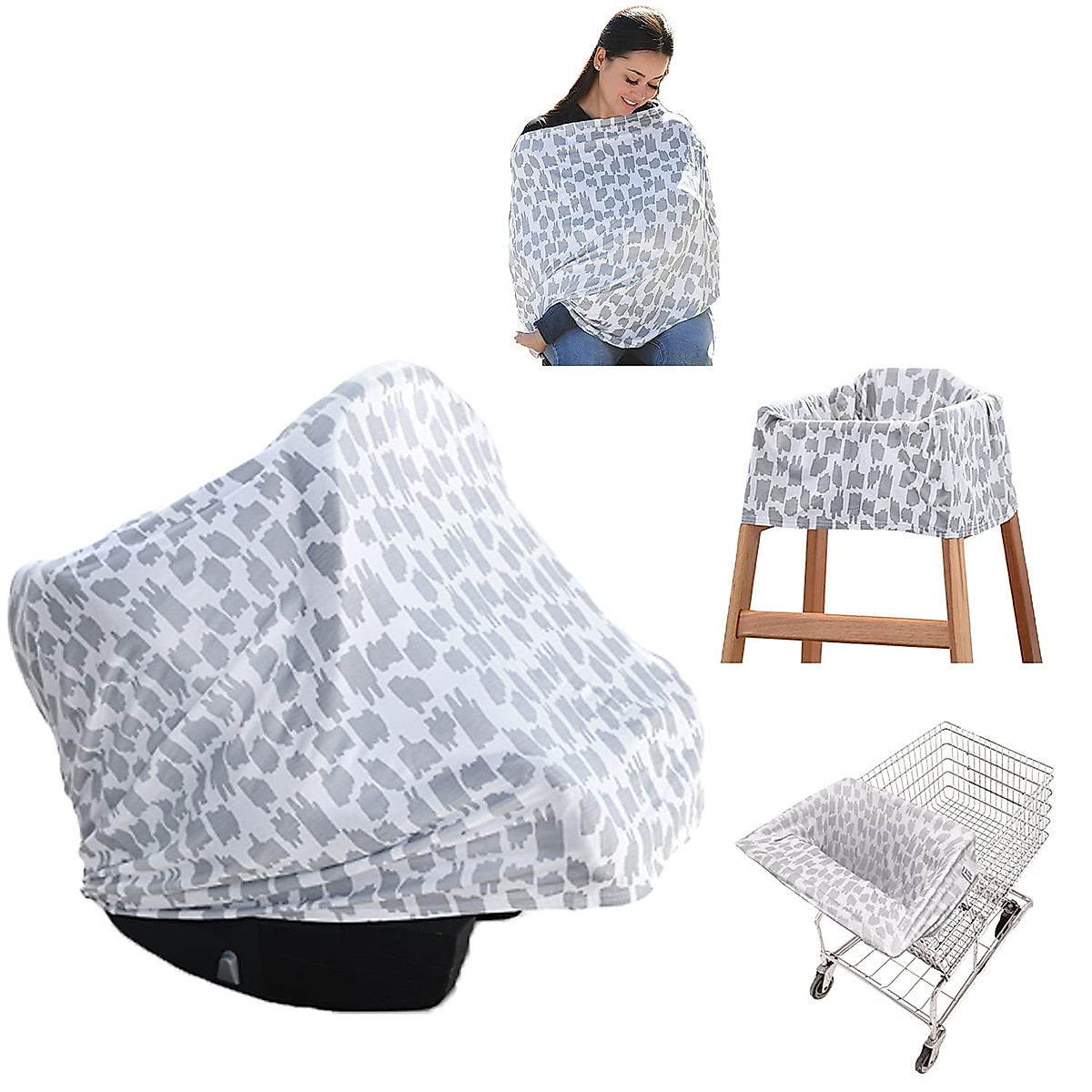 Travel Bug 5-in-1 Nursing Cover and Car Seat Cover for Babies, Scribble