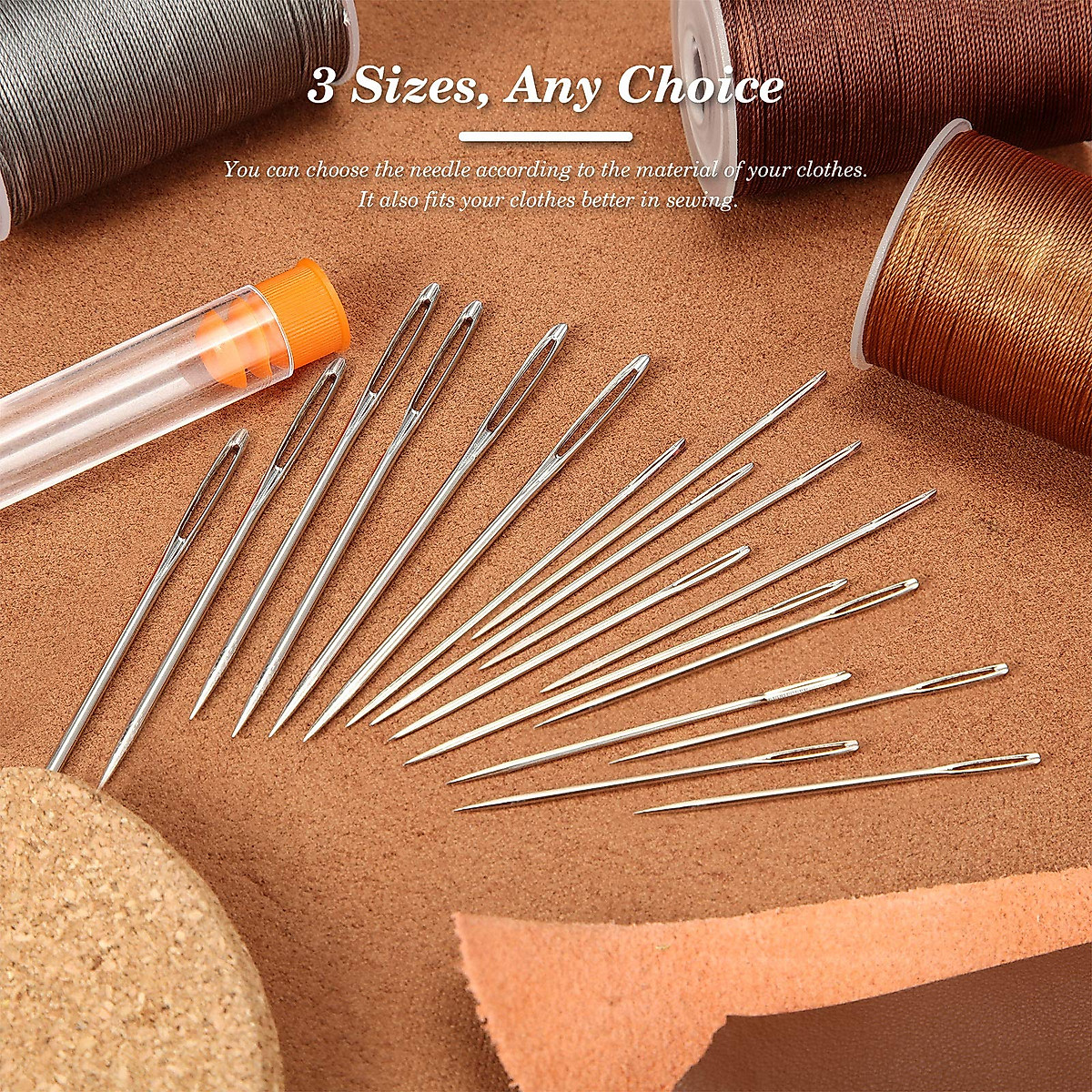 Outus Large-Eye Needles Steel Yarn Knitting Needles Sewing Needles Darning Needle, 9 Pieces (Pointed)