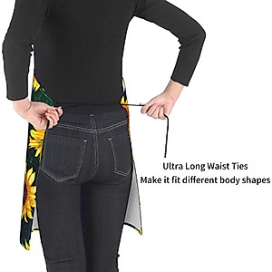 Sunflower Aprons for Women with Pockets Chef Apron for Cooking Dishwashing 28x33 Inch