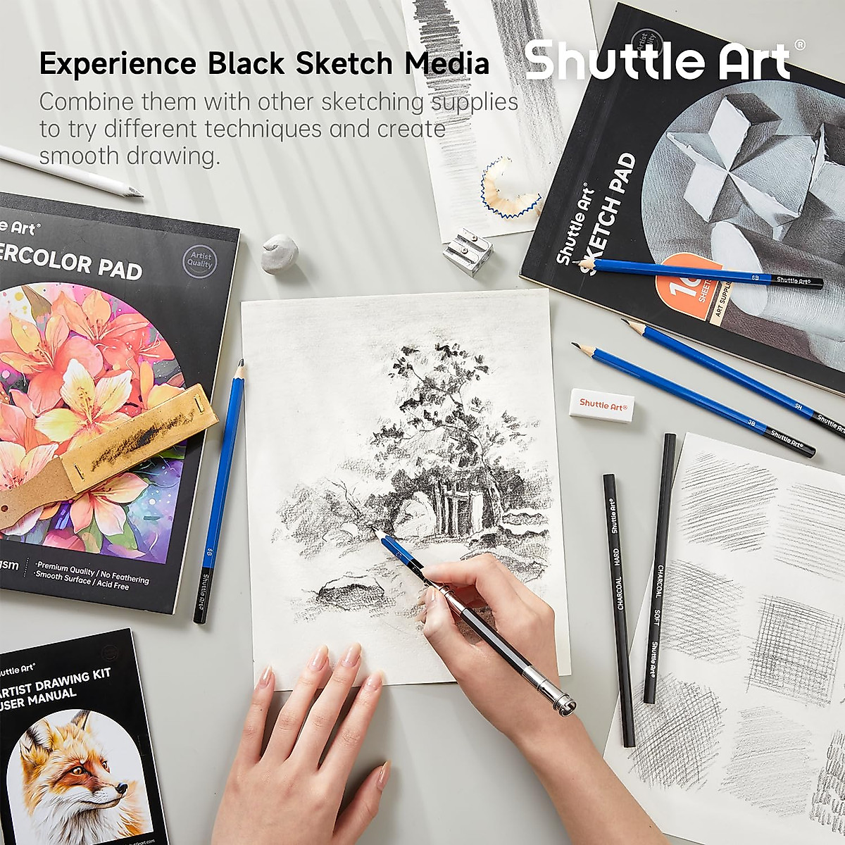 116 PCS Drawing Kit, Shuttle Art Complete Drawing Supplies with Sketch Pencils, Colored Pencils, Graphite, Charcoal Sticks, Professional Drawing Tools and Paper Pads for Artists, Beginners and Kids