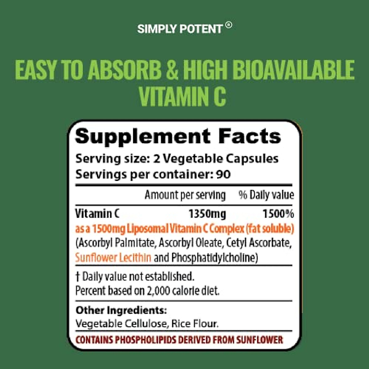 Liposomal Vitamin C 1500mg, 180 Capsules, Enhanced Absorption Fat Soluble Ascorbic Acid VIT C, Liquid Liposomal Vitamin C Alternative, High Dose Supplement for Immune, Collagen, Heart & Brain Support