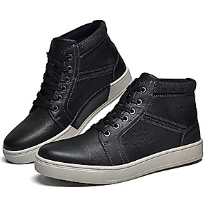 Athletic Shoe, Genuine Leather Casual Walking Sneaker Shoes Mid-Top Black 10.5