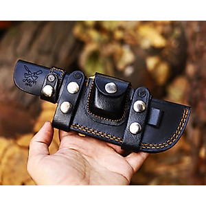 ADAM KNIVES Leather Tracker Knife Sheath For Belt, Horizontal Leather Sheath, Tooled Leather Sheath, Beautiful Knife Leather Cover 100% Real Leather (Tracker # 1 Black)