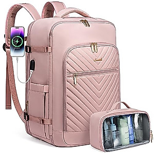 LOVEVOOK Large Laptop Backpack Women,Expandable 30-40L Travel Backpack,Carry On Backpack Flight Approved with Toiletry Bag,Waterproof Backpack Fit 17.3 Inch with USB Charging Port Shoes Compartment