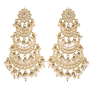 I Jewels Gold Plated Indian Wedding Bollywood Stunning Antique Finish Chandbali Kundan & Pearl Earrings for Women (E2859)