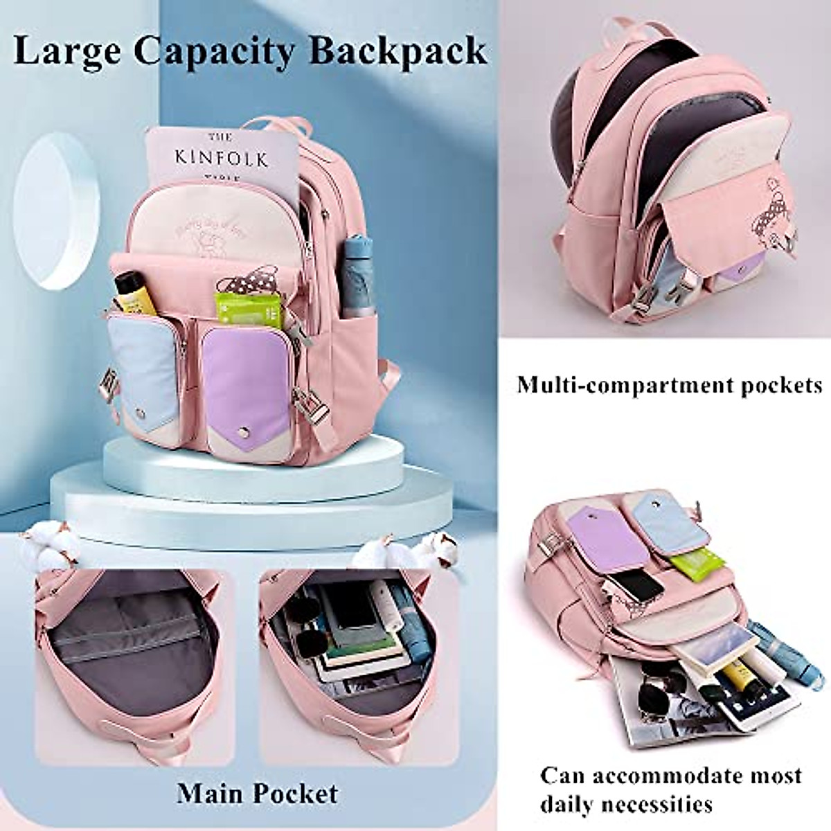 Girls Plaid Aesthetics Backpack Teens Lightweight Casual Bookbag Kawaii Travel Bag with Cute Accessories Schoolbag