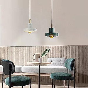 Mjsdjof Round Marble Pendant Lamp, Brass Hanging Light Fixtures with Natural Stone Material Shade, Modern Dining Room Lighting Chandeliers, E27 Socket, Nordic Minimalist Ceiling Island Light