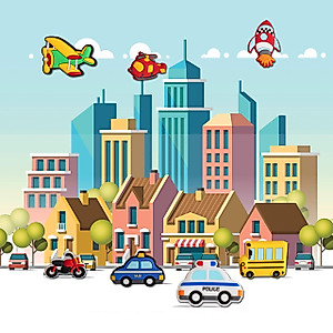 WISESTAR 26PCS Transports Rubber Fridge Magnets for Kids- Aircraft, Boat, Vehicle, Car Refrigerator Magnet for Whiteboard - Educational Toy Tool School Prize Birthday Gift- Kids Over 3 Years