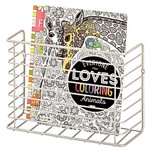 mDesign Metal Wire Farmhouse Wall Mount Craft, Sewing, Crochet Storage Bin Basket - Compact Organizer and Holder for Sketch Books, Markers, Crayons - Satin