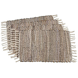 Fennco Styles Chindi Cotton Jute Placemats with Fringe 14 x 20 Inch, Set of 4 - Blue-Grey Table Mats for Home, Dining Room, Banquets, Family Gathering and Special Occasion