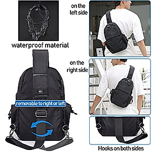 Small Black Sling Crossbody Backpack Shoulder Bag for Men Women, Waterproof Lightweight One Strap Backpack Sling Bag Backpack for Hiking Walking Biking Travel Cycling USB Charger Port-Nylon