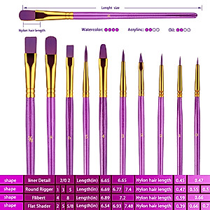 Paint Brushes Set, 2Pack 20 Pcs Paint Brushes for Acrylic Painting, Oil Watercolor Acrylic Paint Brush, Artist Paintbrushes for Body Face Rock Canvas, Kids Adult Drawing Arts Crafts Supplies, Purple