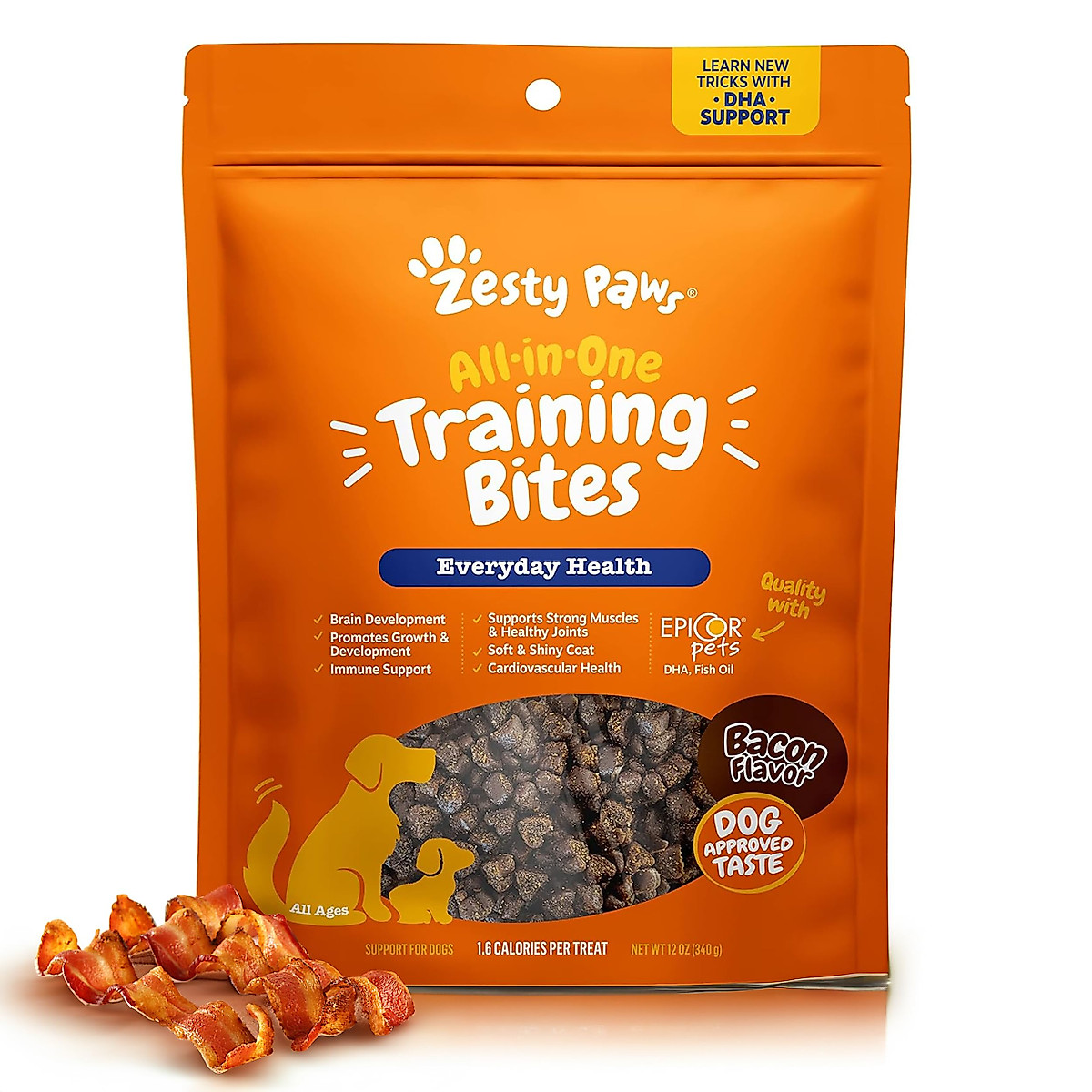 Zesty Paws Training Treats for Dogs & Puppies - Healthy Dog Treats for Hip, Joint & Muscle Health - Puppy Training Treats - for All Breeds and Ages - Dog Treats for Training - Bacon Flavor - 12oz