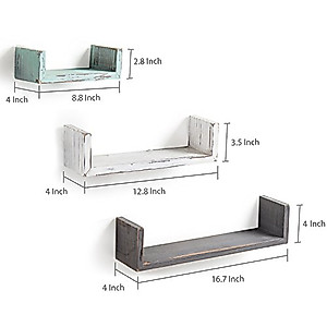 MyGift Rustic Wood U Shaped Floating Shelves - Wall Mounted Office, Kitchen, Living Room Display Shelf, Set of 3, Multicolored