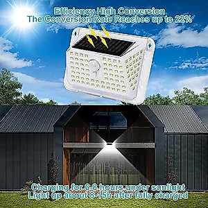 MMXIANG Solar Motion Sensor Lights Outdoor, 120-LEDs Solar Security Lights 3 Lighting Modes IP67 Waterproof Solar Fence Lights with 270°Wide Angle for Front Door, Yard, Garage, Deck - 4Pack