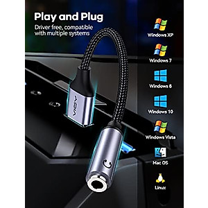 USB to 3.5 mm Jack Audio Adapter, External Sound Cards to Headphone Jack Aux Adapter Available for TRS or TRRS Plug Headphones, PS4/PS5/PC/Laptop-Purple Gray/9.8 inches