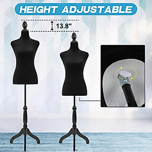 BLKMTY Female Mannequin Torso Dress Form Sewing Mannequin Manikin Body Height Adjustable Clothing Dress Model w/ Tripod Base Stand for Sewing Dressmakers Dress Jewelry Display 49-63 Inch, Black