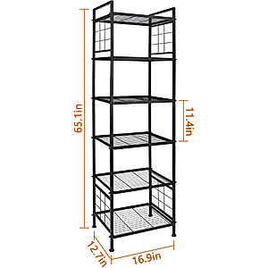 GIOTORENT 6-Wire Standing Storage Shelf, Metal Shelving Unit Pantry Rack for Laundry Kitchen Bathroom Organizer(Black)