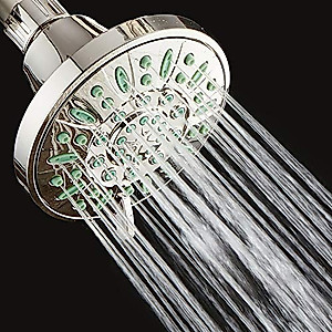 AquaDance Antimicrobial/Anti-Clog High-Pressure 6-setting Shower Head, Microban Nozzle Protection from Growth of Mold, Mildew & Bacteria for Stronger Shower! (Brushed Nickel Finish/Coral Green Jets)