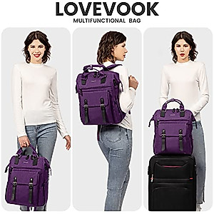 LOVEVOOK Laptop Backpack for Women Teacher Doctor Nurse Bags Work Backpack Purse Business Computer Bag, College Backpack Daypack, Anti-theft Travel Backpack with USB Charging Port, Dark Purple
