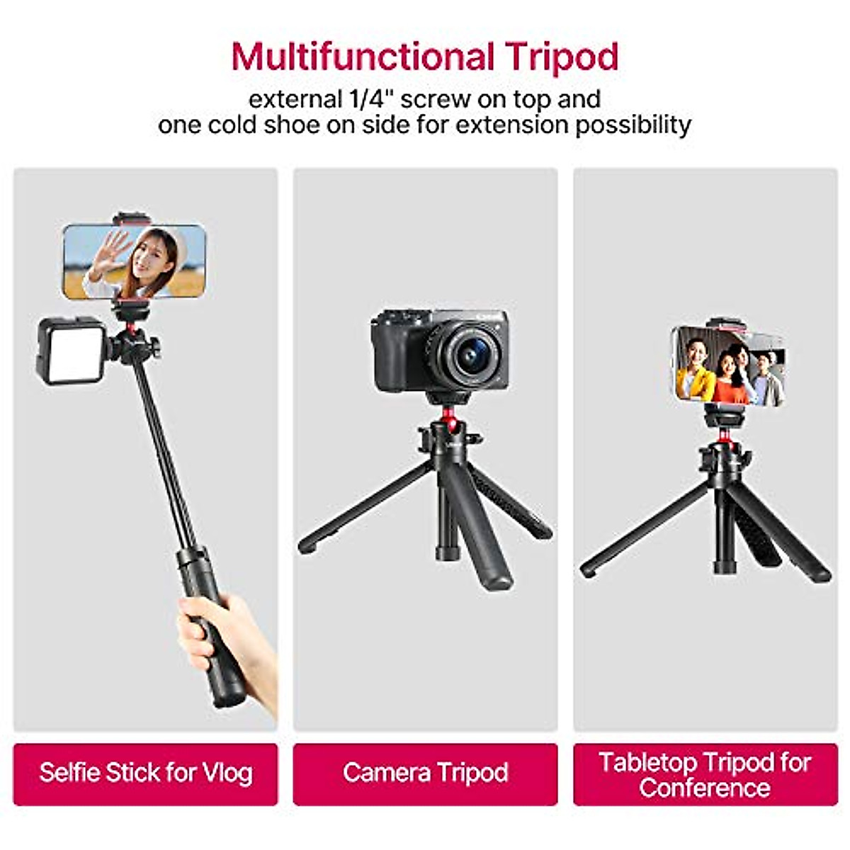 Ulanzi MT-16 Camera Tripod Stand Holder, Mini Tabletop Tripod Selfie Stick with Cold Shoe, Travel Tripod for iPhone 12 Canon G7X Mark III Sony ZV-1 RX100 VII A6600 Vlogging Filmmaking Live Streaming