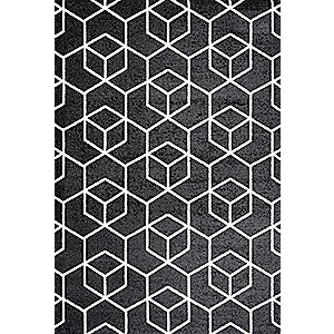 JONATHAN Y SEU101A-8 Tumbling Blocks Modern Geometric Indoor Area-Rug Contemporary Casual Easy-Cleaning Bedroom Kitchen Living Room Non Shedding, 8 X 10, Black/White