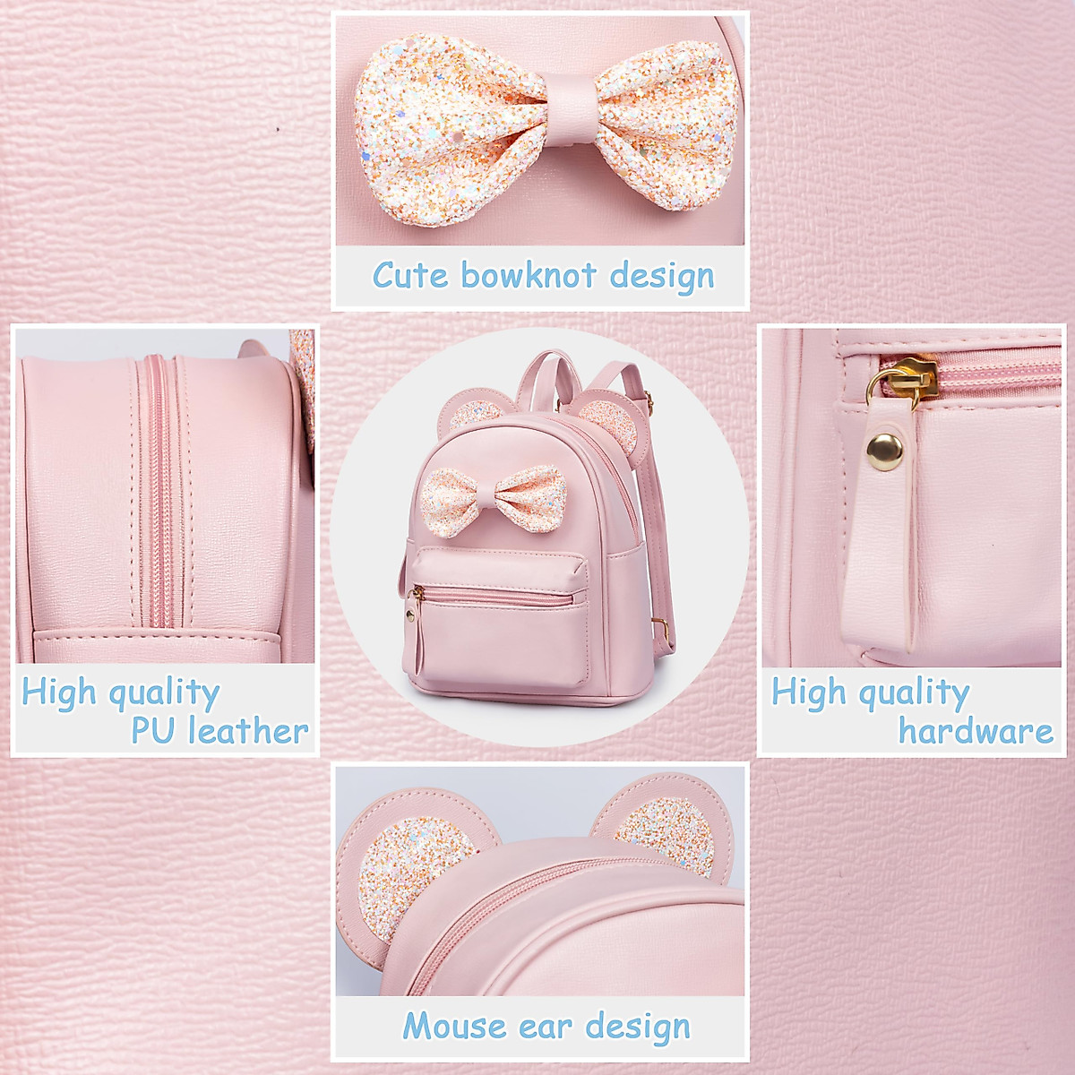 Mini Backpack for Girls Cute Bowknot Toddler Backpack Purse Cartoon Mouse Ears Purse Mini Backpack for Teen Girls
