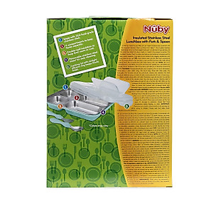 Nuby Insulated Travel Lunchbox with Fork, Spoon, and Lid - 12+ Months - Stainless Steel