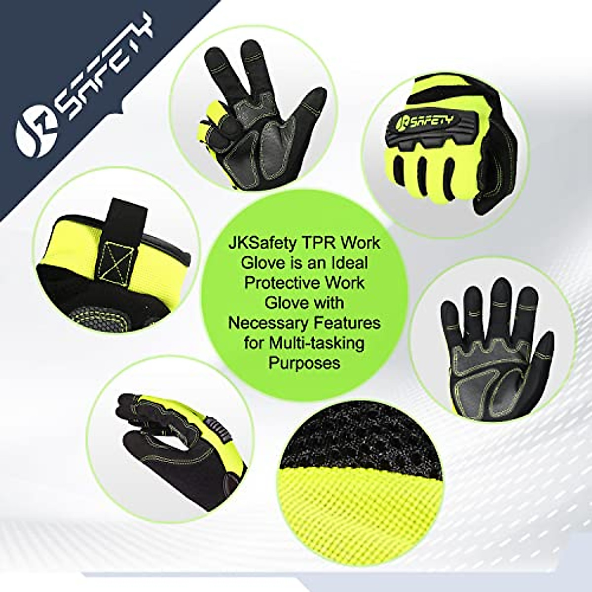 JKSafety High Performance Utility Work Gloves, all Purposes Mechanical Gloves, Guantes de Trabajo, for men and women, safety utility for works (G228-Yellow M)