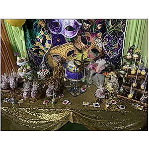 Masquerade Backdrops Purple Gold Glitter Beads Mask Carnival Photography Backdrop Fiesta Mardi Gras Dance Photo Background Birthday Party Photo Booths Props Decorations Supplies Vinyl 8x6ft