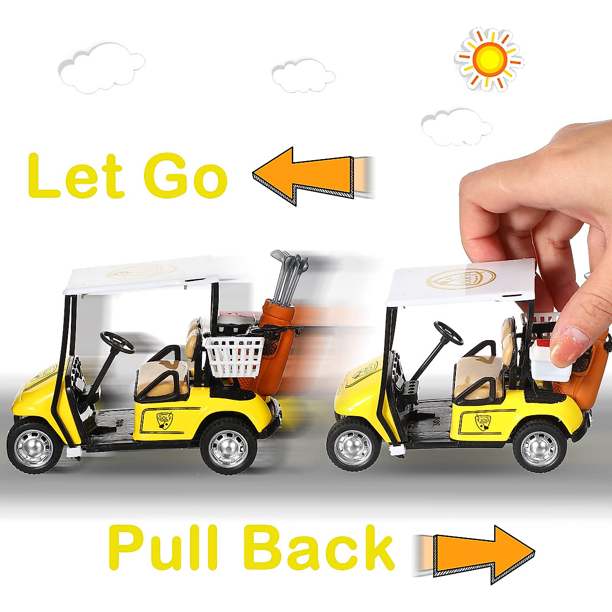 Mini Golf Cart Model Toy Metal Pull Back Action Cart 1:36 Scale Golfcart Pullback Vehicle for Boys Girls Toys Dollhouse Cake Toppers Decor, 3.9 Inch (4 Pcs)