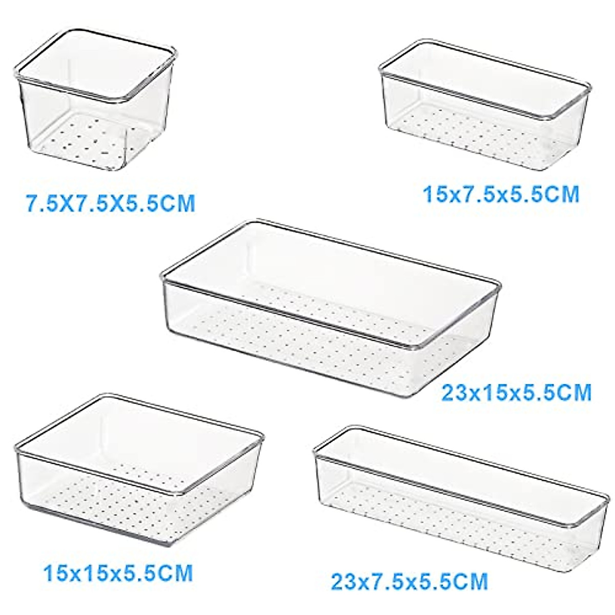 JEBBLAS Drawer Organizers 5-Size 13PCS Makeup Desk Drawer Organizer Plastic Bathroom Storage Bins Versatile Trays Vanity Dividers Container for Bedroom Dresser Kitchen Office